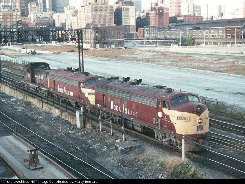 CRI&P 409, 109, and 417 from 12th St. Bridge in 1972